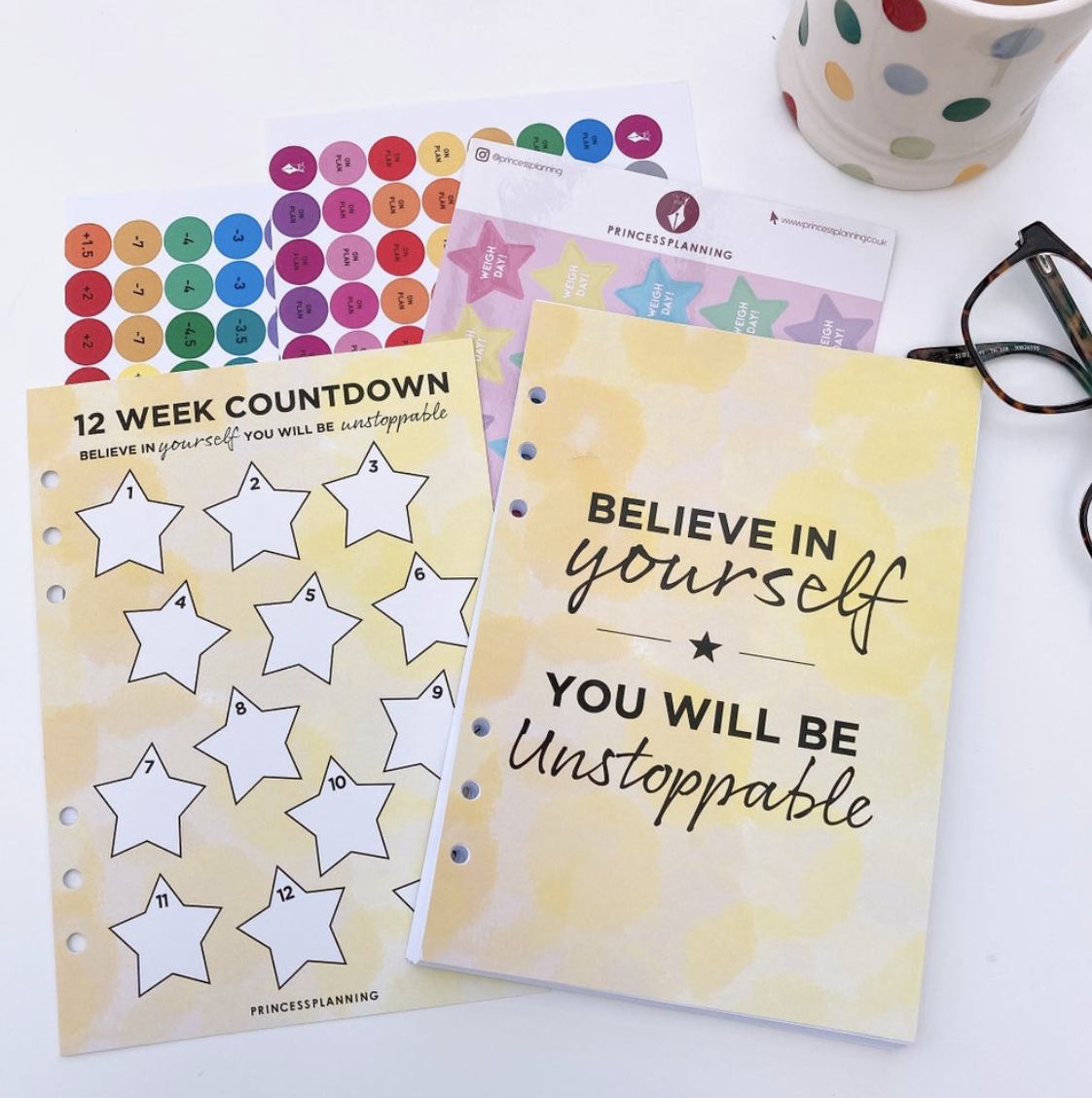 12 Week Organiser Refill Food Diary Bundle - Believe In Yourself